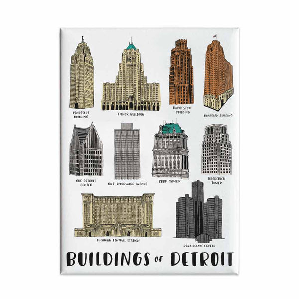 Buildings of Detroit Rectangle Magnet – City Bird