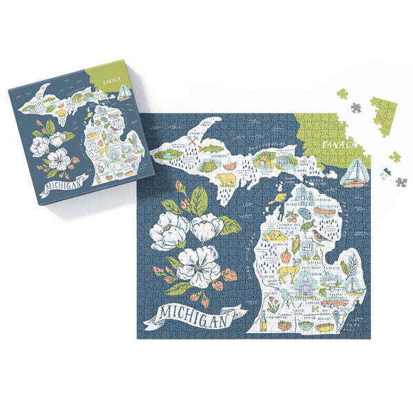 Illustrated Michigan Map Puzzle – City Bird
